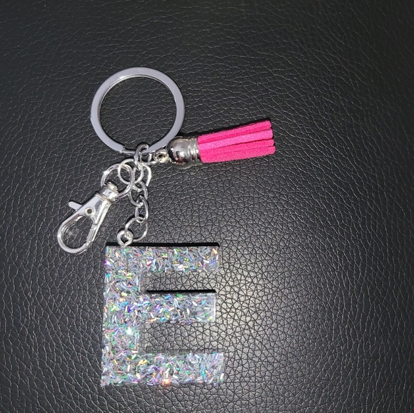 Handmade | Other | Holographic Sliver Glitter Letter E Keychain | Poshmark